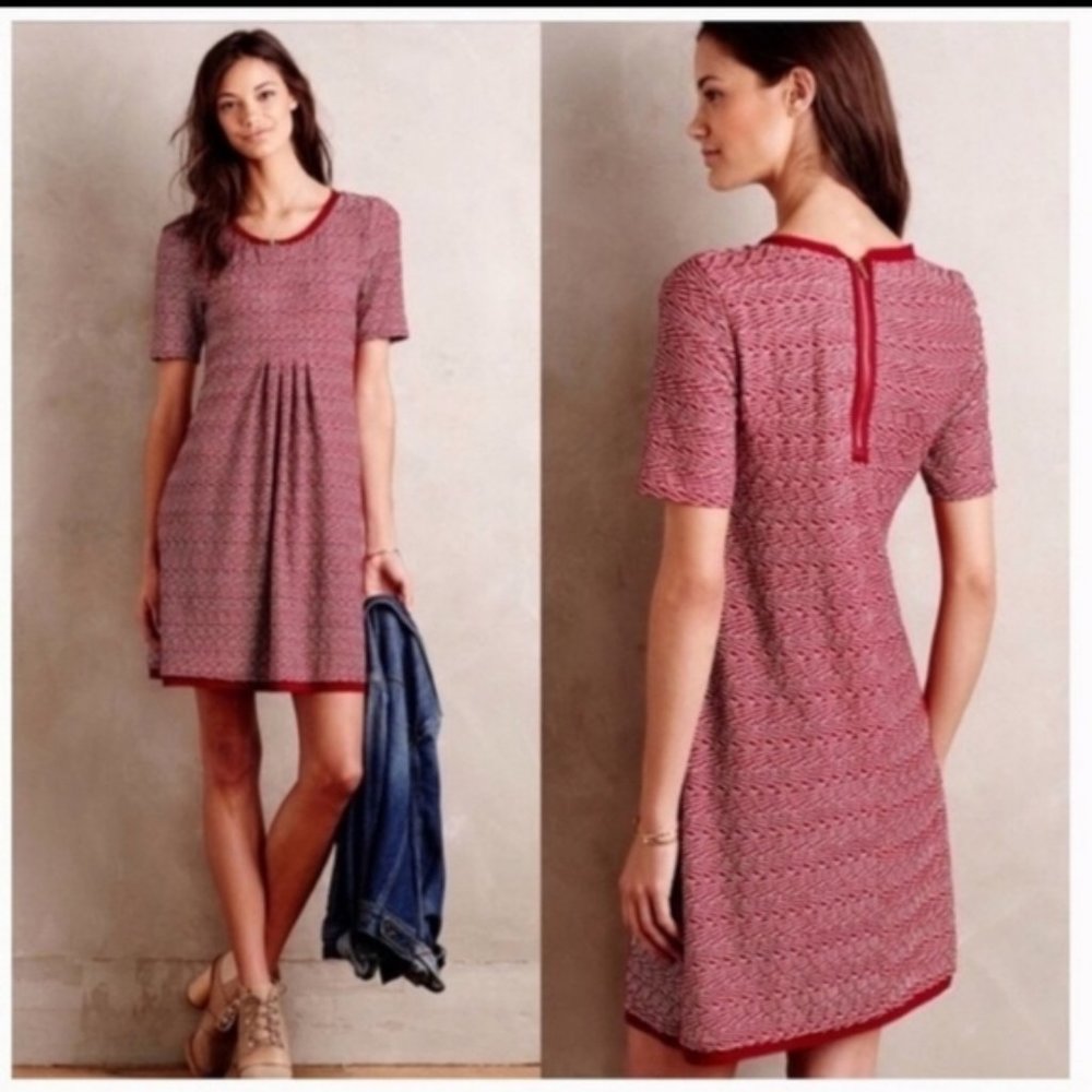 Maeve Anthro Red Dora Fit & Flare Zig Zag Dress - Gem